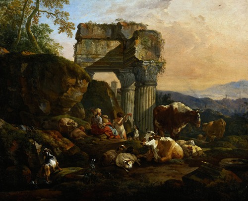 Roman Shepherd's Family with their Flock by - Artvee