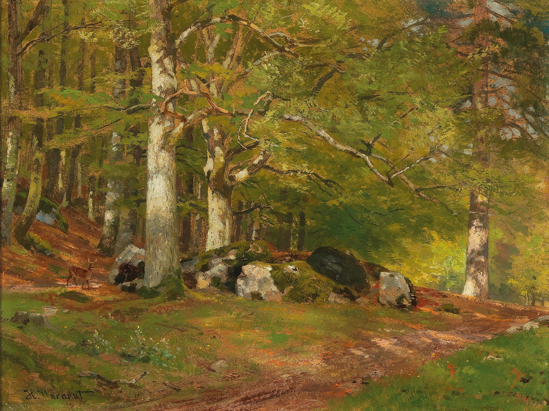 Woodland Scene with Deer - Artvee