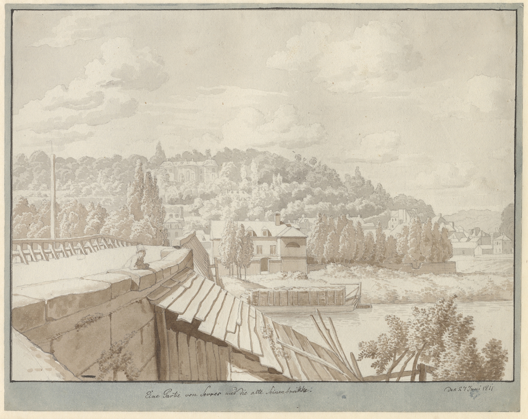 Udsigt ved Sevres over den gamle Seinebro mod parken i Saint Cloud, Paris - Artvee