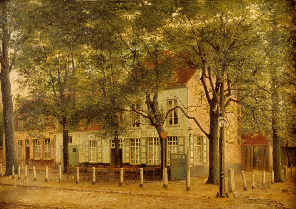 Ingelijst schilderij met voorstelling van de oude herberg ‘De Dikke Mee ...