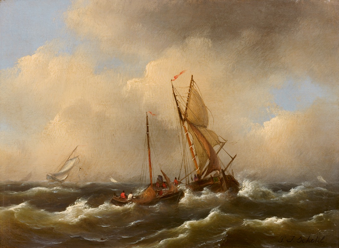 Zeilschepen op woelige zee - Artvee