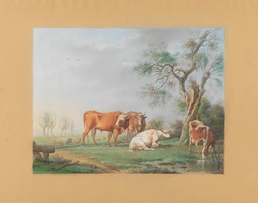 Landscape with cows - Artvee