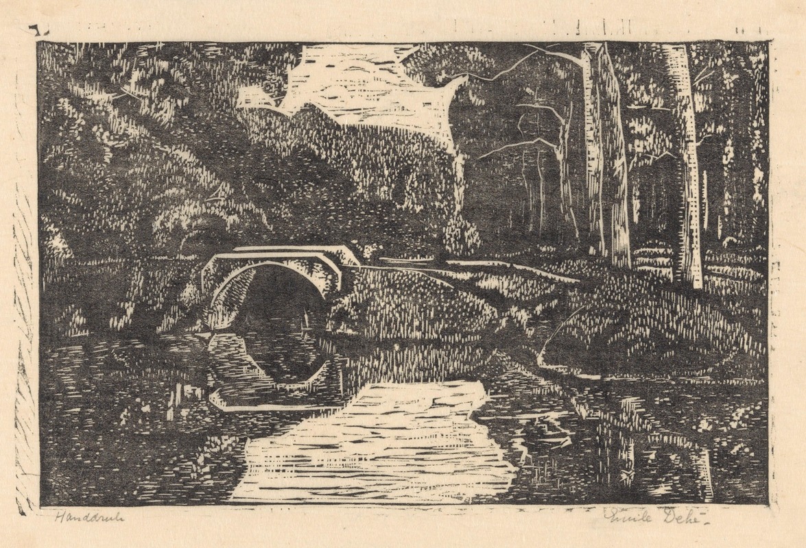 Brug over een gracht in een bos - Artvee