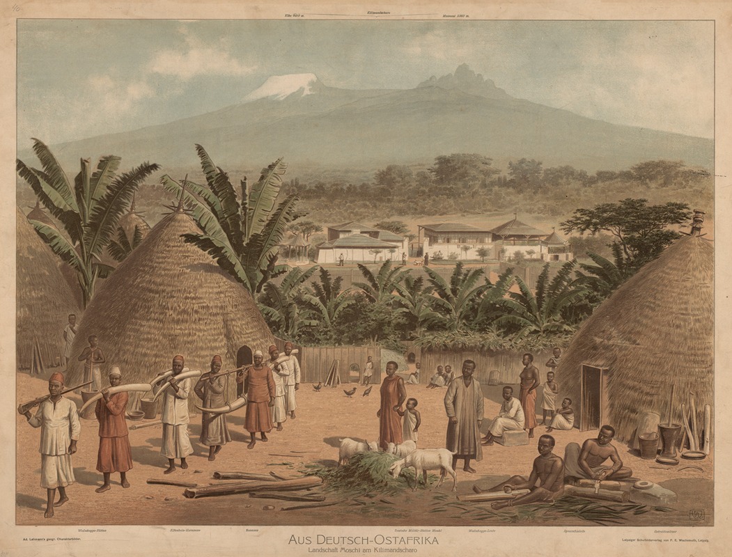 Aus Deutsch-Ostafrika. Landschaft Moschi am Kilimandscharo - Artvee