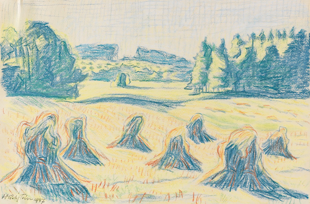 Blue corn stalks in a forest meadow - Artvee