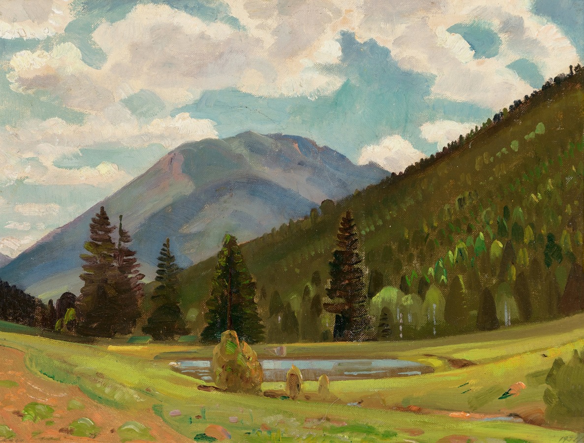 A Mountain Lake by Olin Travis - Artvee