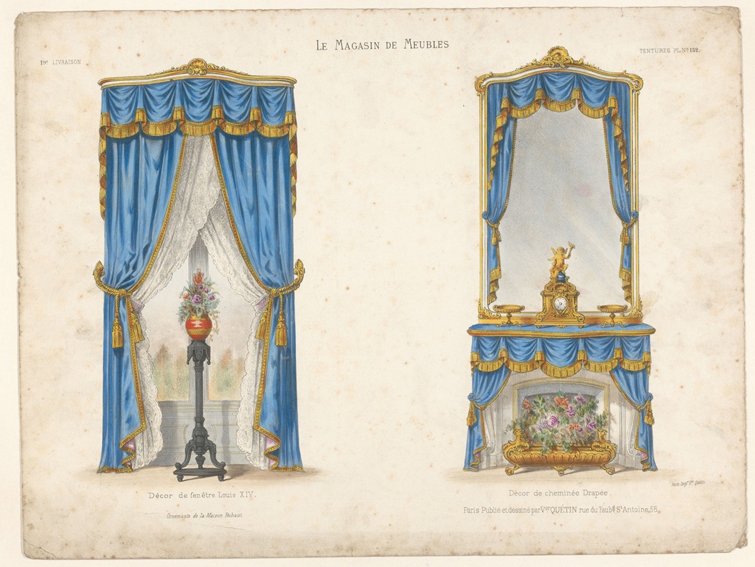 Décor de fenêtre Louis XIV ; Décor de cheminée Drapée - Artvee