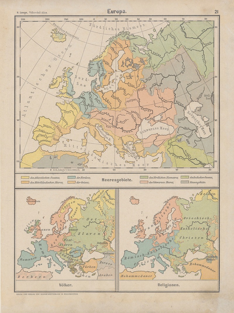 Europa zur Übersicht der Meeresgebiete, der Verteilung der Völker und ...