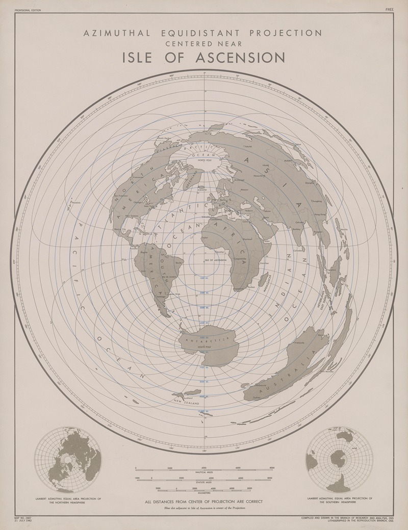Azimuthal equidistant projection centered near Isle of Ascension - Artvee