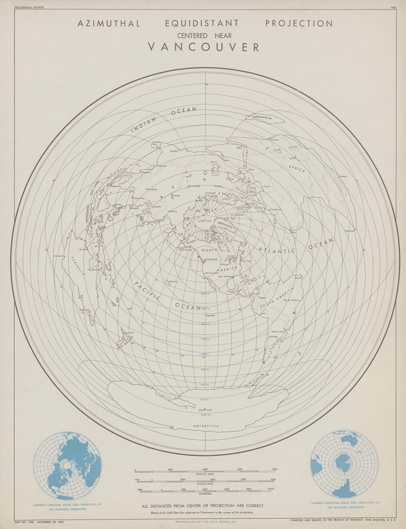 Azimuthal equidistant projection centered near Vancouver - Artvee