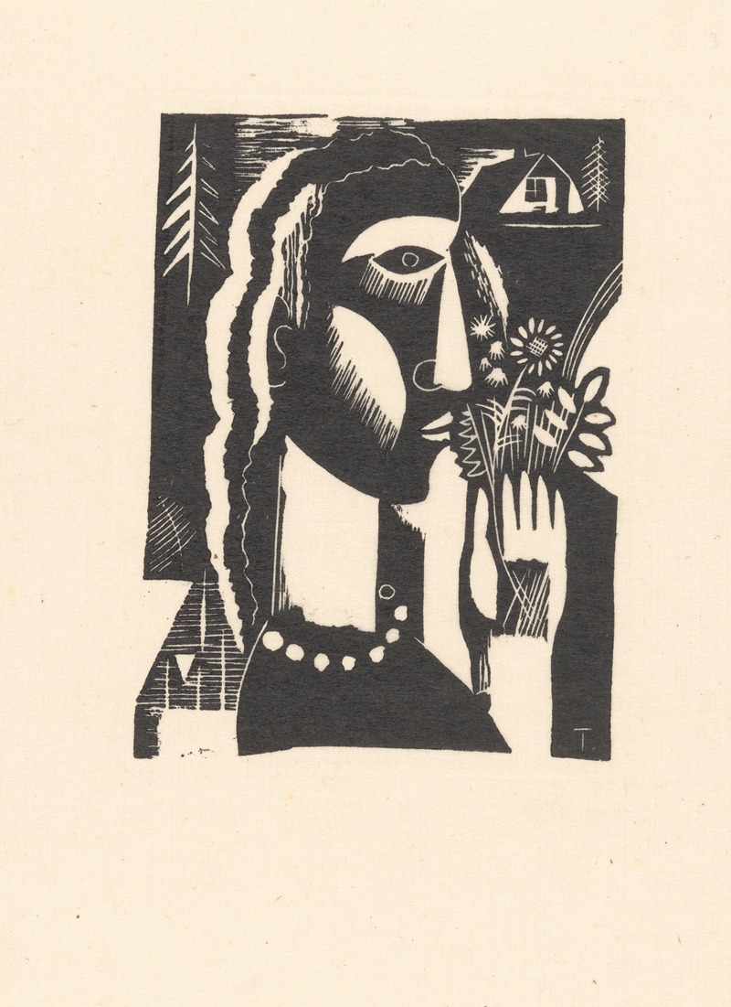Woman with flowers in her hand - Artvee