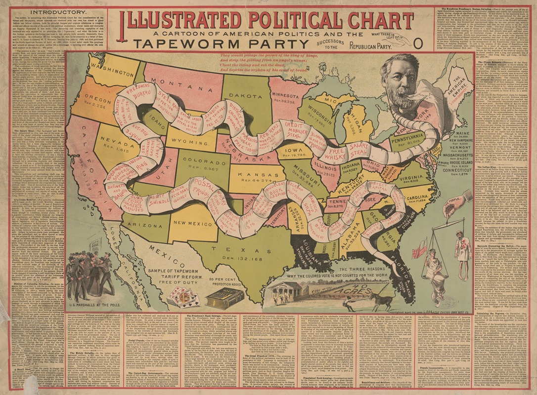 Illustrated political chart, a cartoon of American politics and the ...