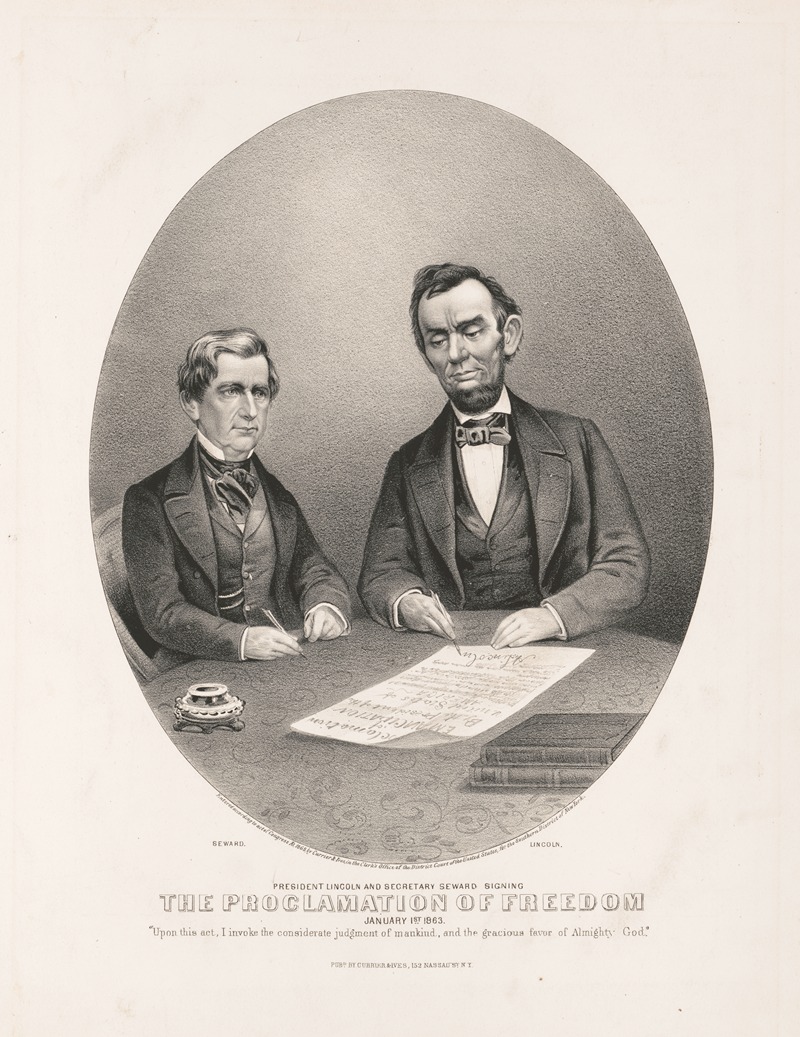 President Lincoln and Secretary Seward signing the Proclamation of ...