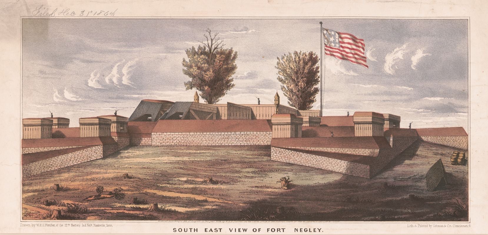 South east view of Fort Negley - Artvee