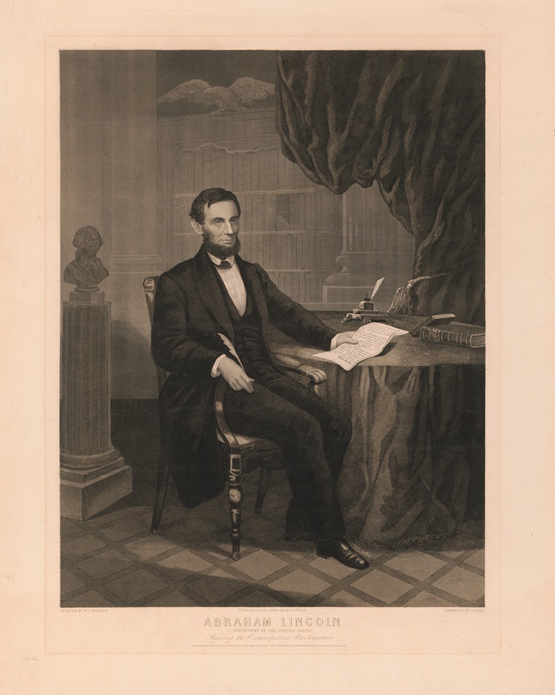 Abraham Lincoln President of the United States signing the Emancipation ...
