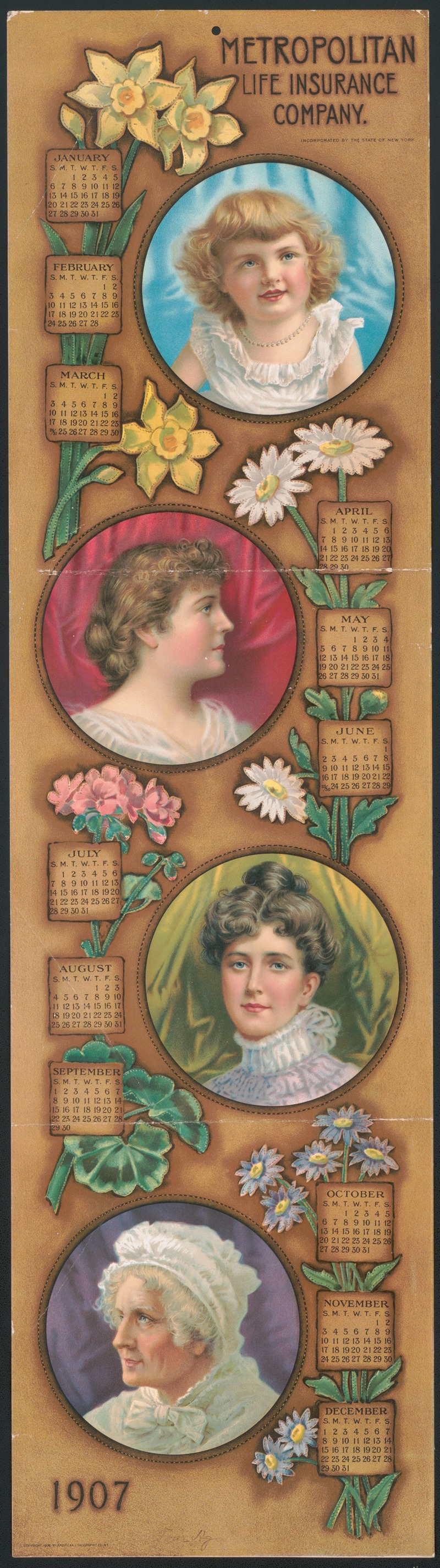 1907 calendar for Metropolitan Life Insurance Company - Artvee