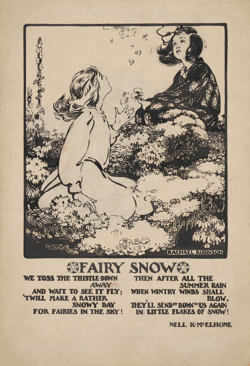 Girls among flowers - Artvee