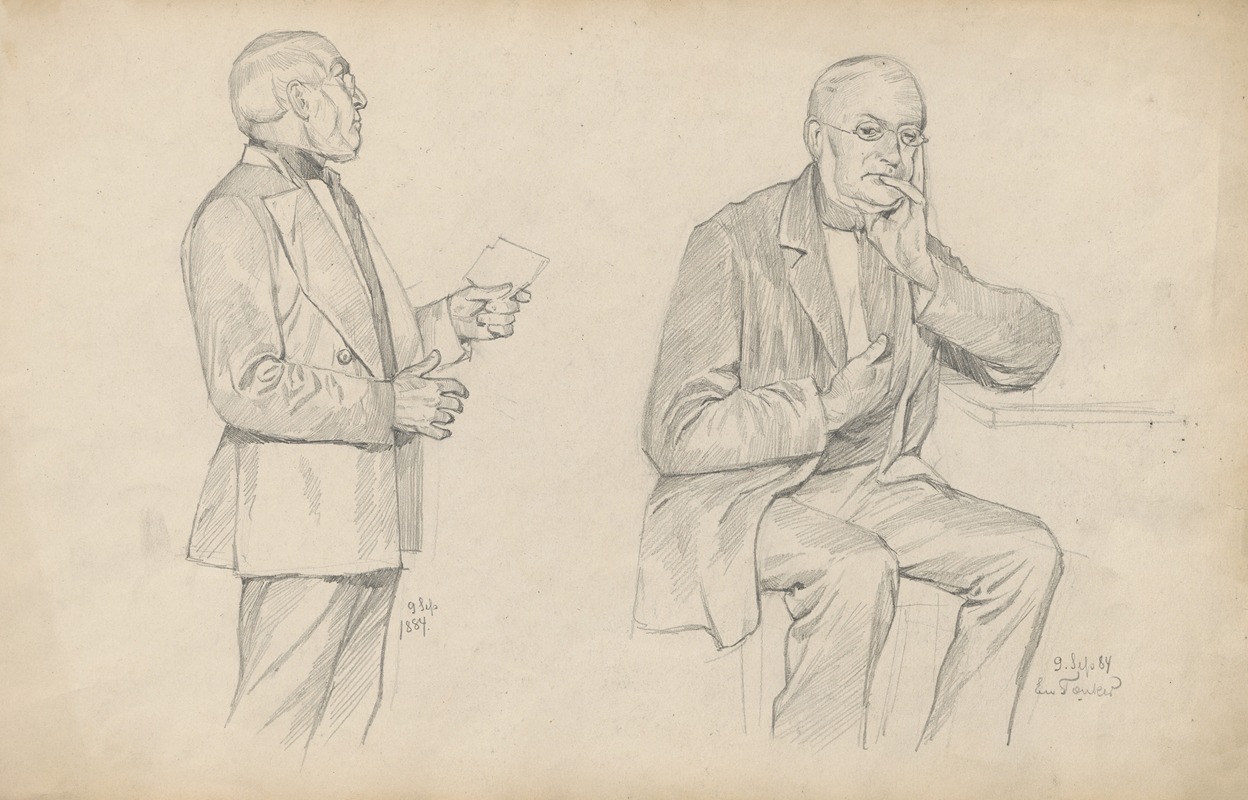 A thinking man in a standing and sitting position. - Artvee