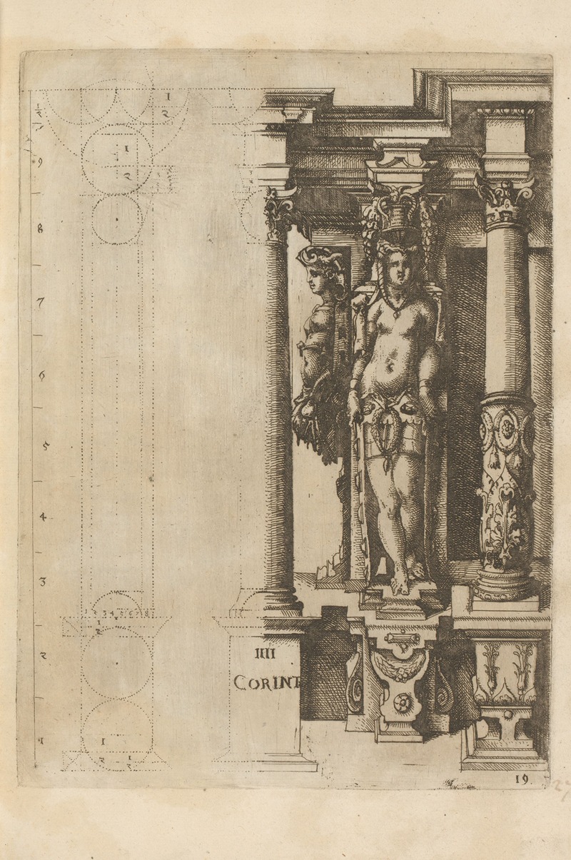 Proportions of the Corinthian column order with a caryatid and a herm ...
